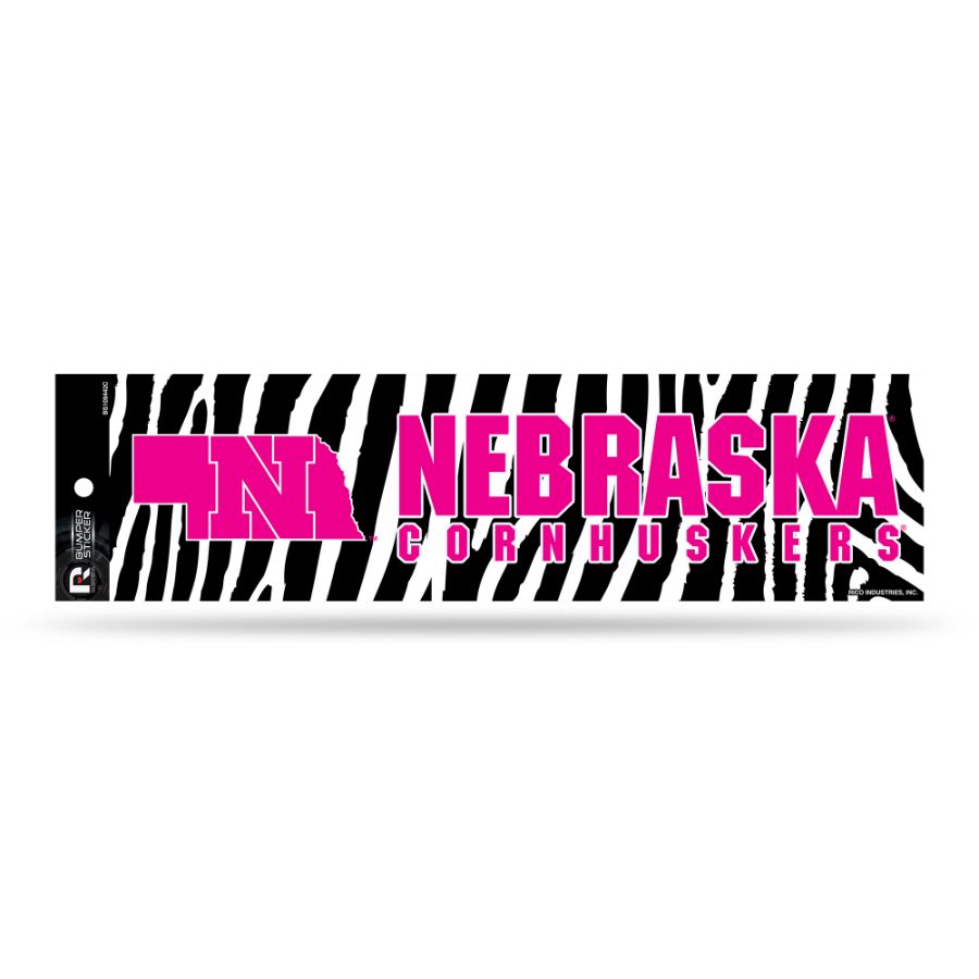University Of Nebraska Cornhuskers Pink Zebra - Bumper Sticker at ...