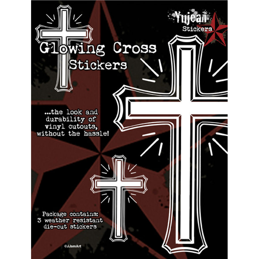 White Glowing Christian Cross - Set Of 3 Vinyl Sticker Sheet at Sticker ...