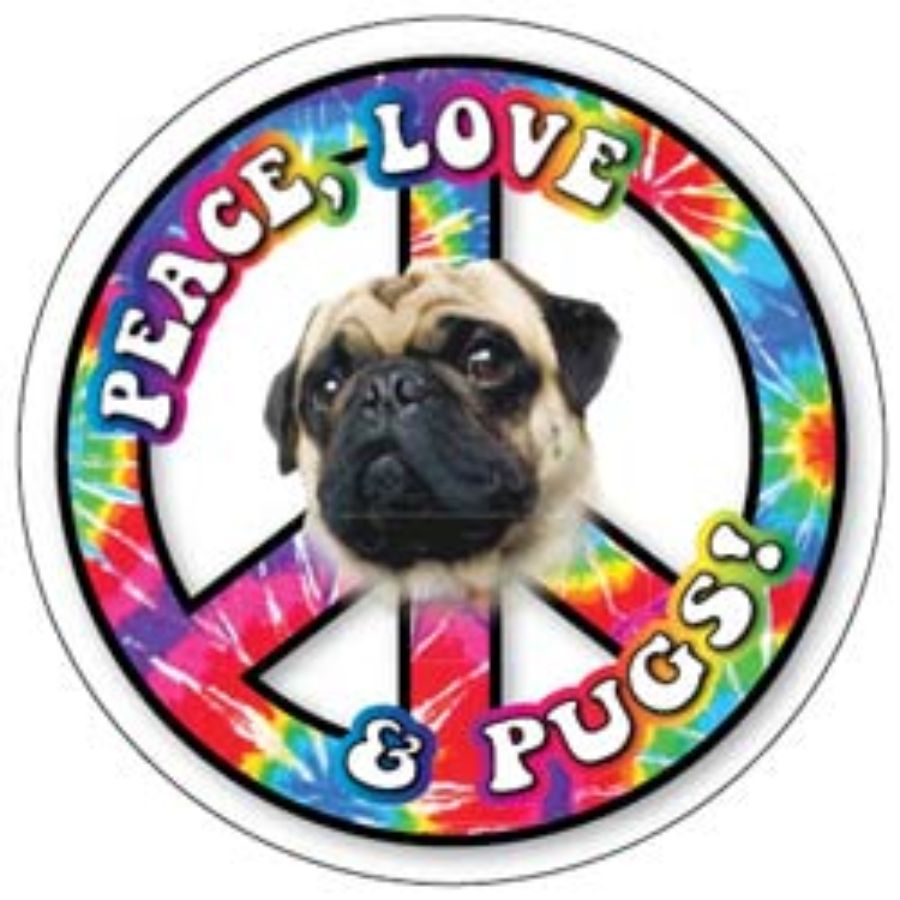 Peace Love & Pugs - Circle Magnet at Sticker Shoppe