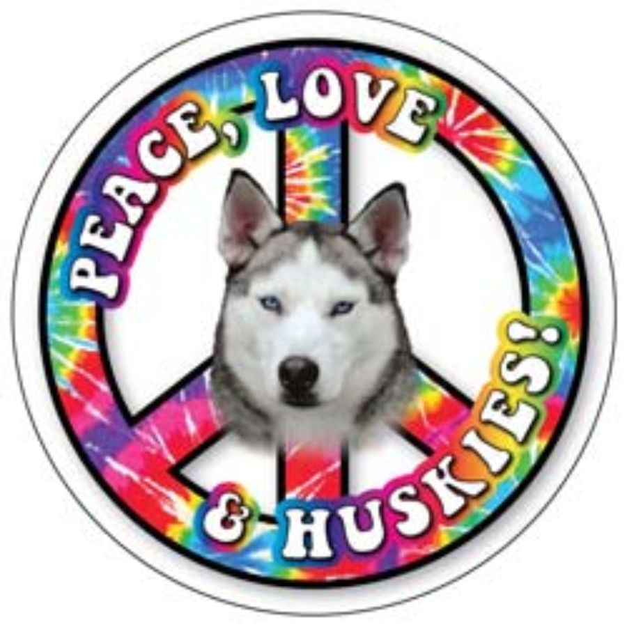 Peace Love & Huskies - Circle Magnet at Sticker Shoppe
