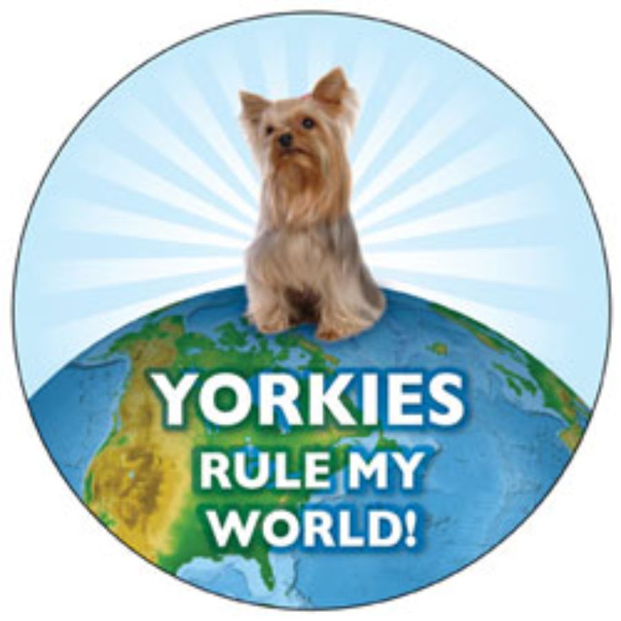 Yorkies Rule My World - Circle Magnet at Sticker Shoppe