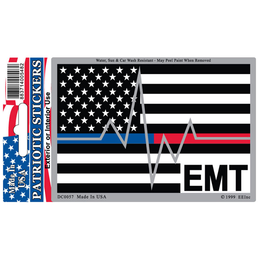 Thin Blue Red Line EMT American Flag - Prismatic Rectangle Sticker at ...