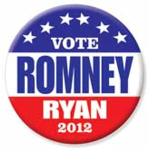 Vote Romney Ryan 2012 - Red White & Blue Button at Sticker Shoppe