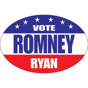 Vote Romney Ryan 2012 - Red White & Blue Oval Sticker at Sticker Shoppe