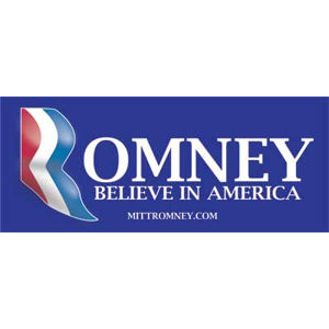 Mitt Romney Believe In America - Navy Bumper Sticker at Sticker Shoppe