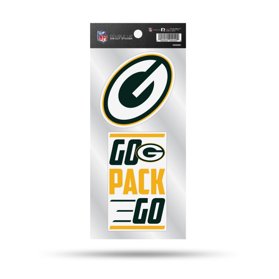Green Bay Packers Go Pack Go Slogan - Double Up Die Cut Decal Set at ...