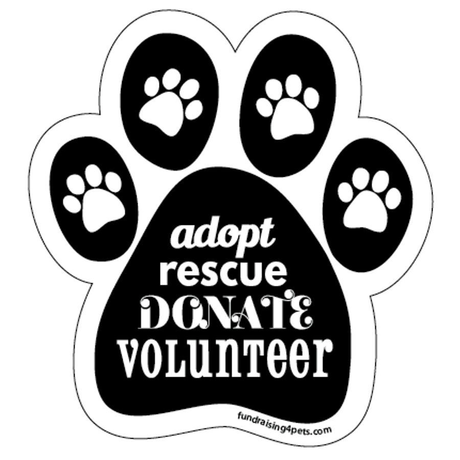 Adopt Rescue Donate Volunteer Black & White Paw Magnet at Sticker Shoppe