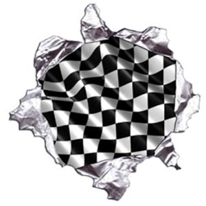 Checkered Flag Metal Rip - Reflective Sticker at Sticker Shoppe