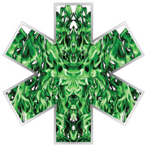 Green Fire Star Of Life - Reflective Sticker at Sticker Shoppe