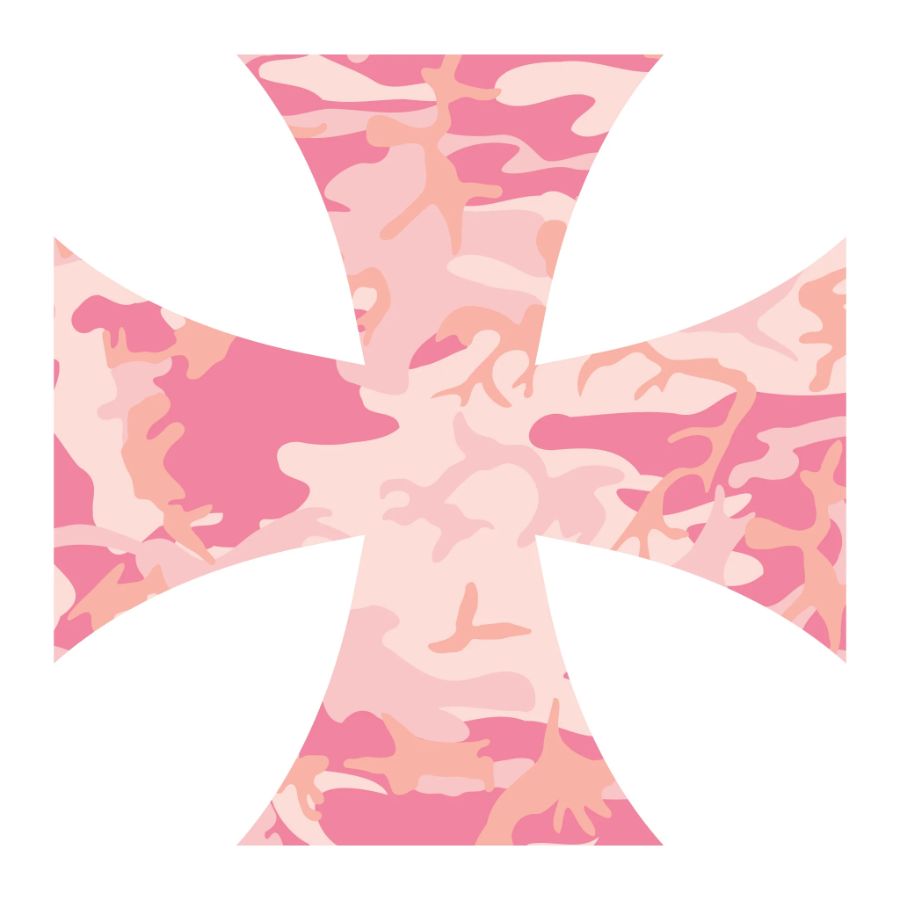 Pink Camouflage Iron Cross - Reflective Sticker at Sticker Shoppe