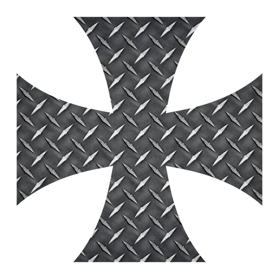 Black Diamond Plate Iron Cross - Reflective Sticker at Sticker Shoppe
