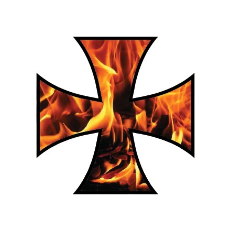 Fire & Flames Iron Cross - Reflective Sticker at Sticker Shoppe
