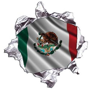 Mexico Flag Metal Rip - Reflective Sticker at Sticker Shoppe