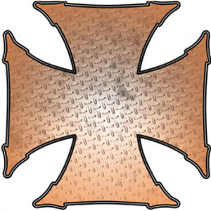 Orange Diamond Plate Iron Cross - Reflective Sticker at Sticker Shoppe