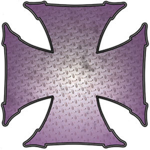 Purple Diamond Plate Iron Cross - Reflective Sticker at Sticker Shoppe