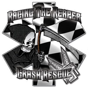 Racing The Reaper Crash Rescue Checkered Flag Star Of Life - Reflective ...