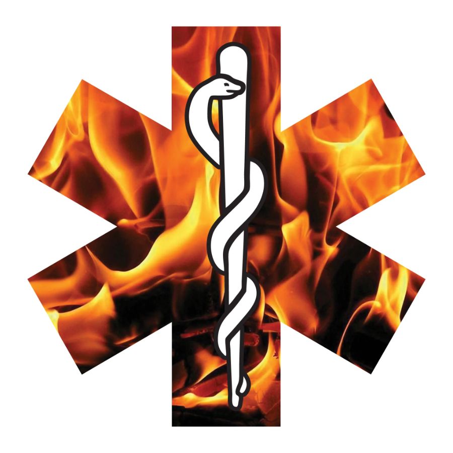 Orange Fire & Flames Star Of Life - Reflective Sticker at Sticker Shoppe