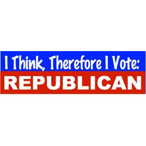 I Think Therefore I Vote: Republican - Bumper Sticker at Sticker Shoppe