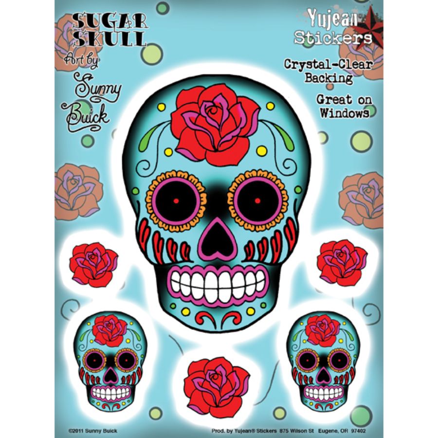 Rose Skull Sticker Sunny Buick - Sheet Of 6 Vinyl Stickers at Sticker ...