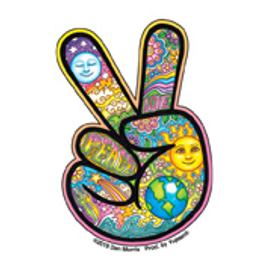 Dan Morris Mini Peace Hand Sign Moon & Sun - Vinyl Sticker at Sticker ...