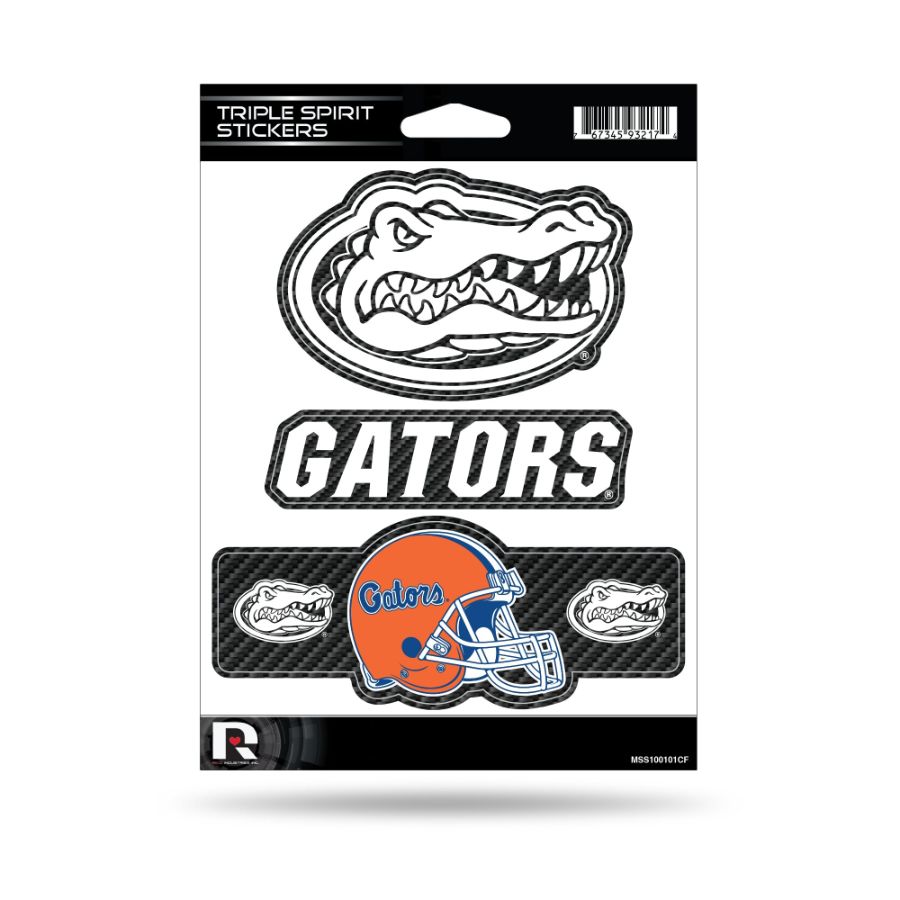 University Of Florida Gators - Sheet Of 3 Carbon Fiber Triple Spirit ...