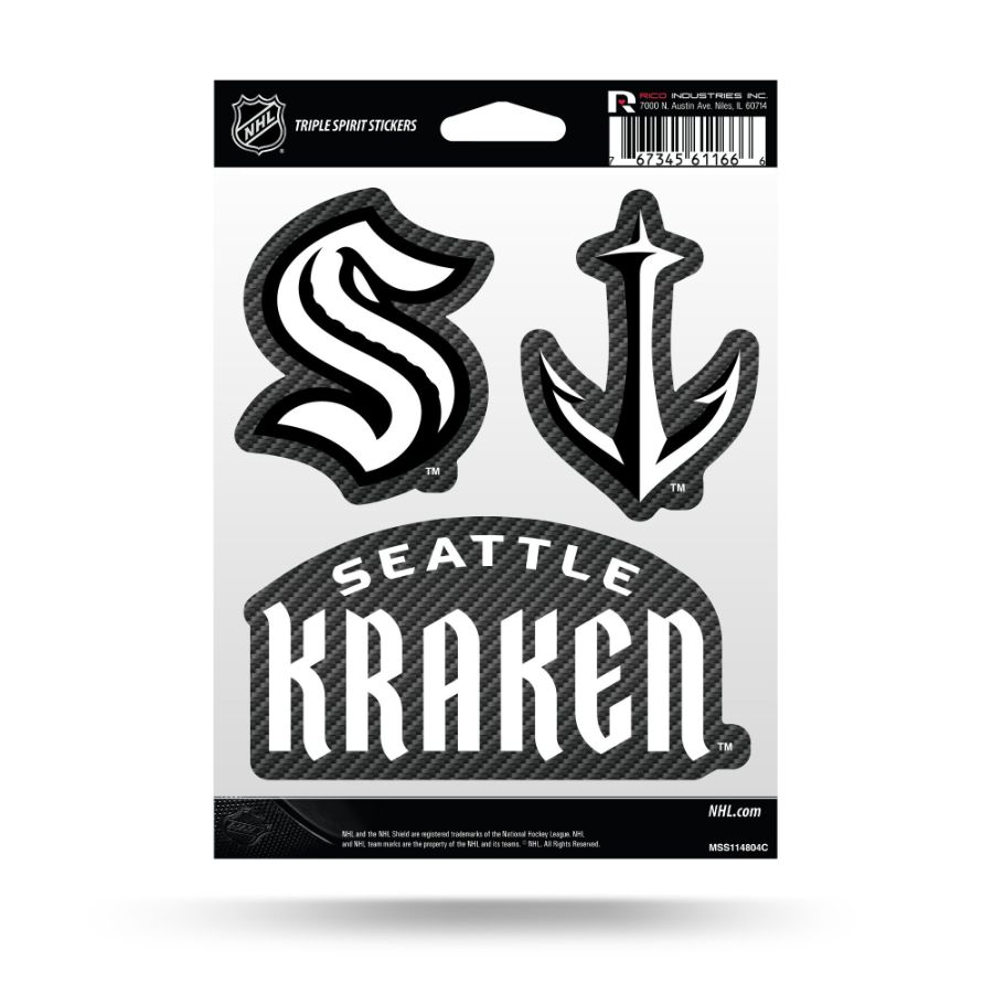 Seattle Kraken - Sheet Of 3 Carbon Fiber Triple Spirit Stickers at ...