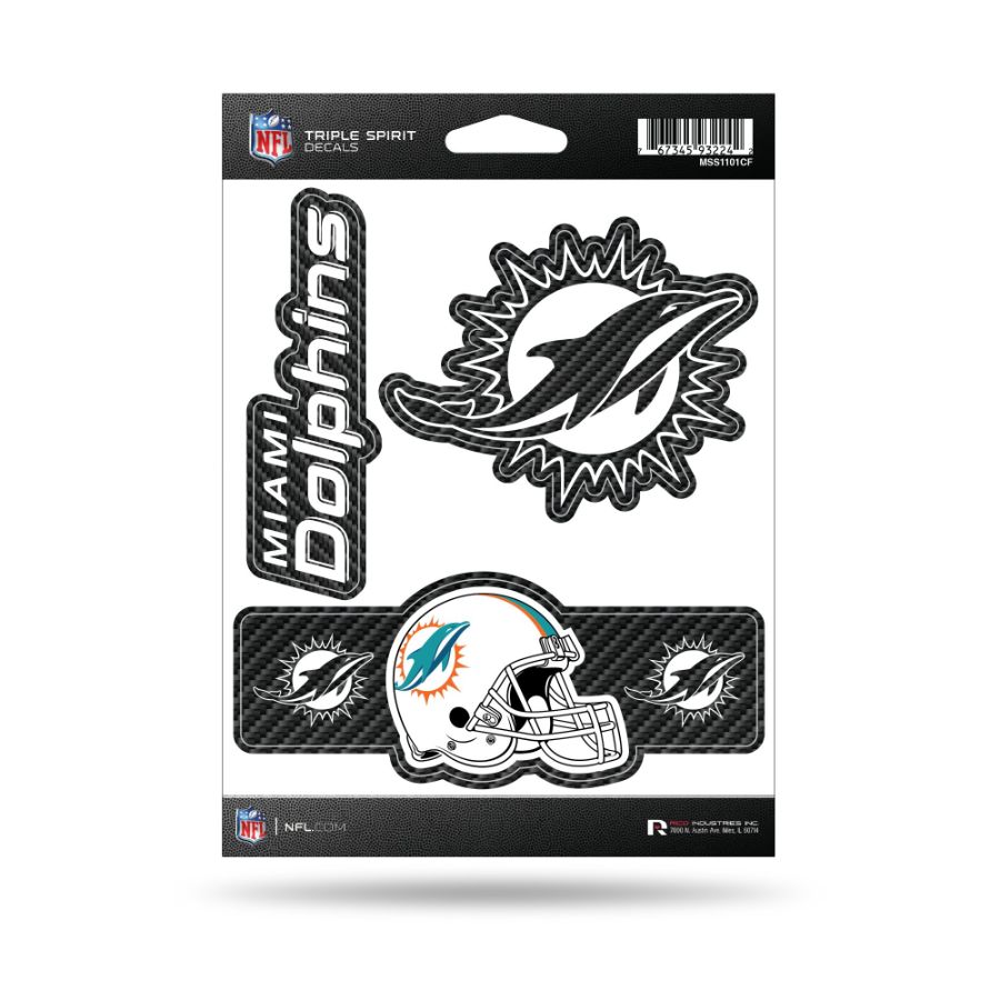 Miami Dolphins - Sheet Of 3 Carbon Fiber Triple Spirit Stickers at ...