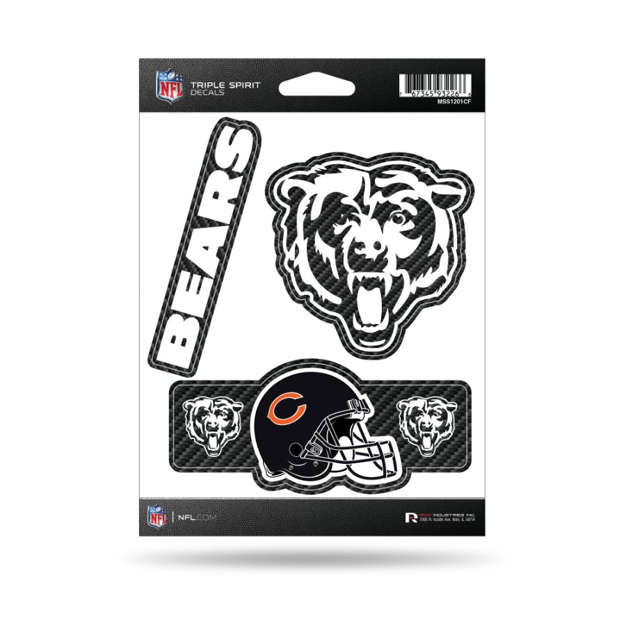 Chicago Bears - Sheet Of 3 Carbon Fiber Triple Spirit Stickers at ...