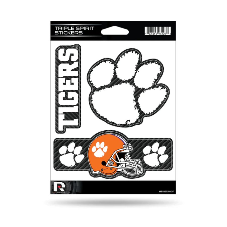 Clemson University Tigers - Sheet Of 3 Carbon Fiber Triple Spirit ...