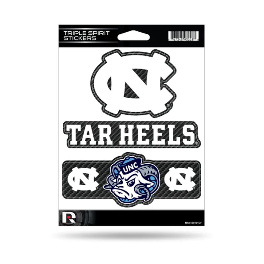 University Of North Carolina Tar Heels - Sheet Of 3 Carbon Fiber Triple ...