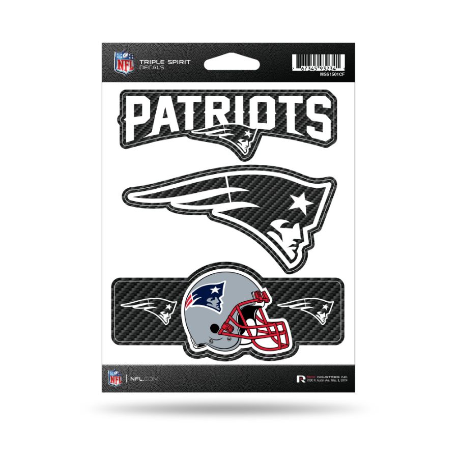 New England Patriots - Sheet Of 3 Carbon Fiber Triple Spirit Stickers ...