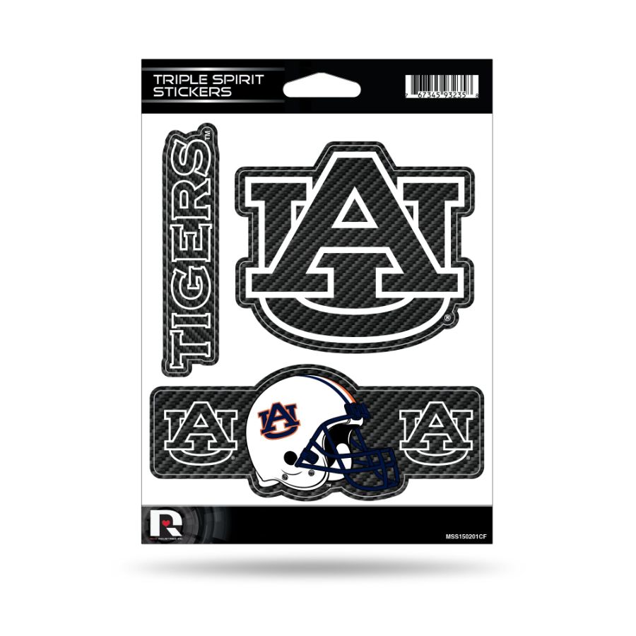 Auburn University Tigers - Sheet Of 3 Carbon Fiber Triple Spirit ...