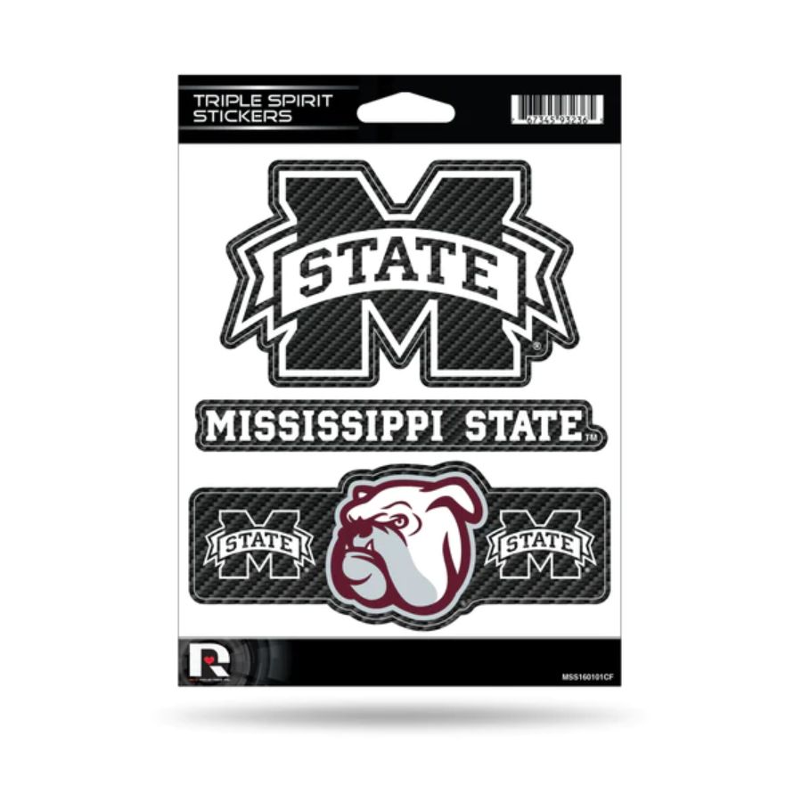 Mississippi State University Bulldogs - Sheet Of 3 Carbon Fiber Triple ...