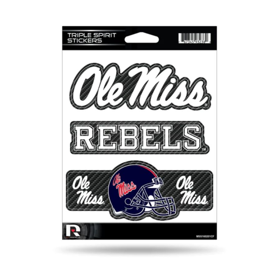 University Of Mississippi Ole Miss Rebels - Sheet Of 3 Carbon Fiber ...