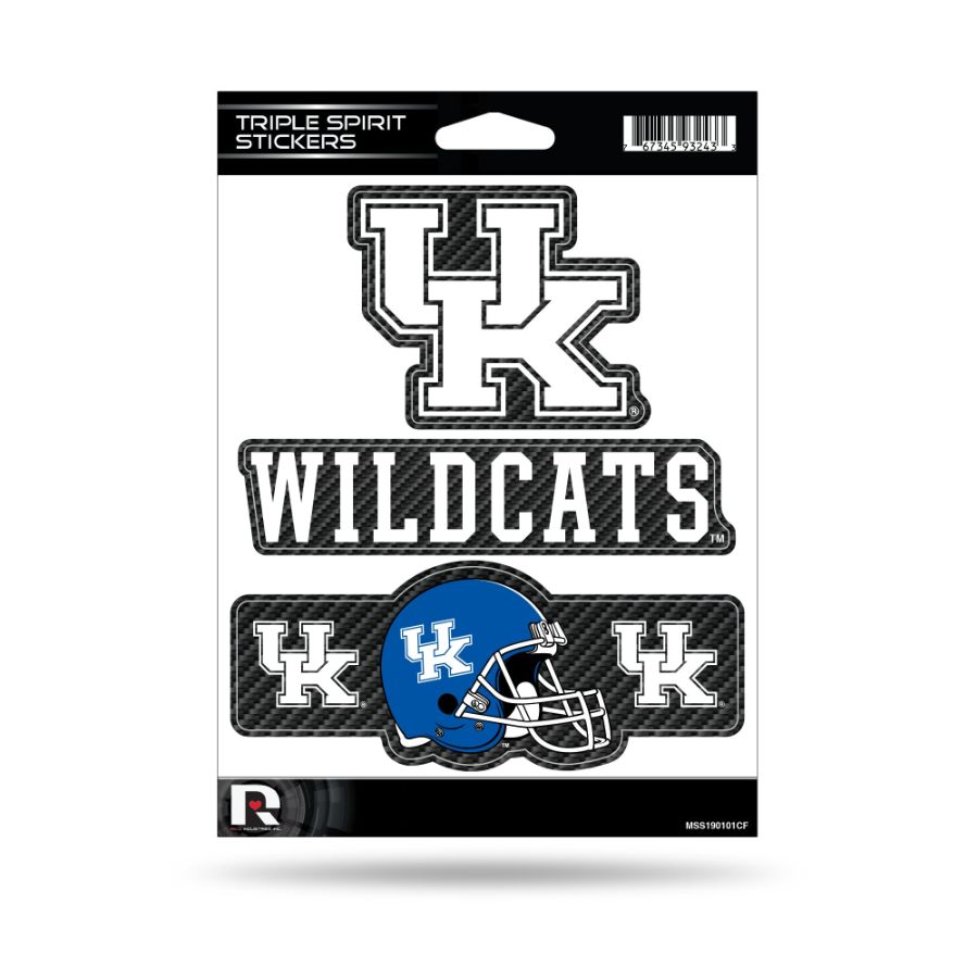 University Of Kentucky Wildcats - Sheet Of 3 Carbon Fiber Triple Spirit ...