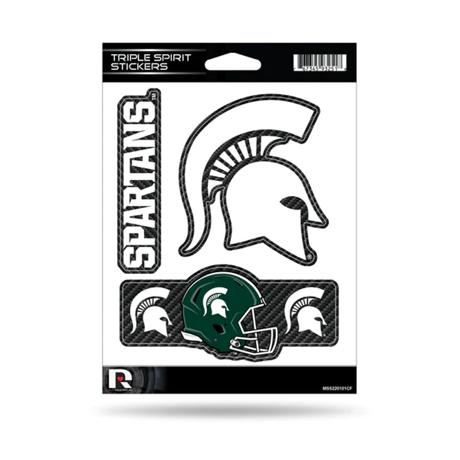 Michigan State University Spartans - Sheet Of 3 Carbon Fiber Triple ...