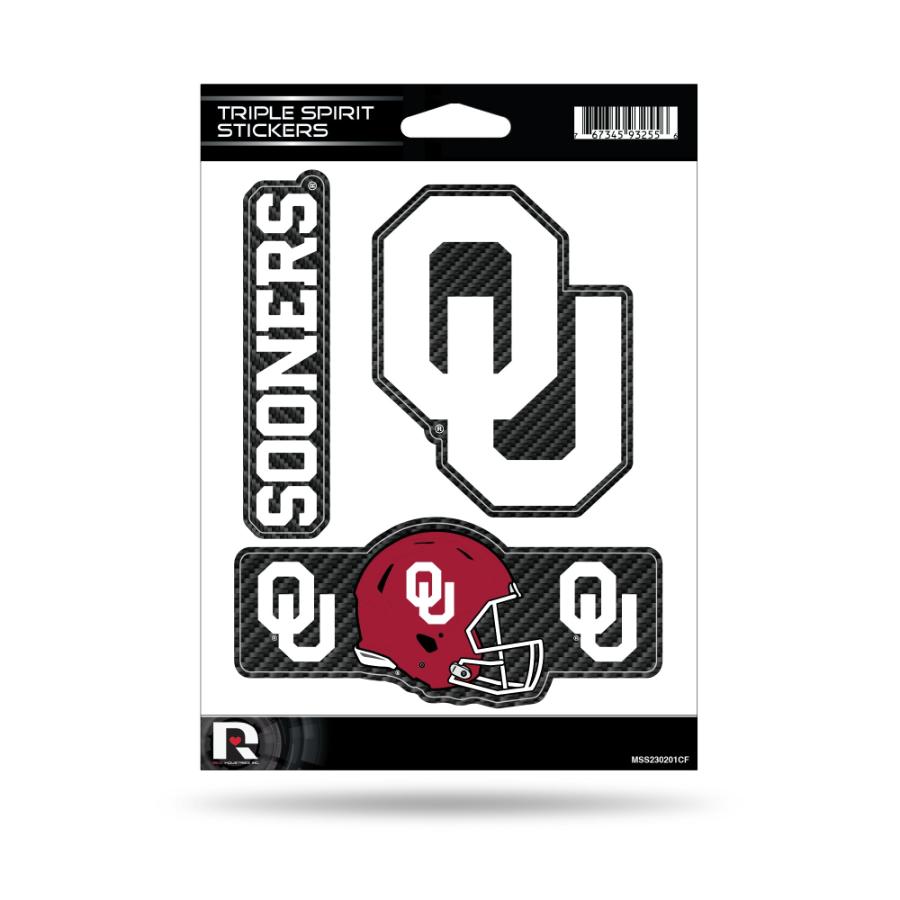 University Of Oklahoma Sooners - Sheet Of 3 Carbon Fiber Triple Spirit ...