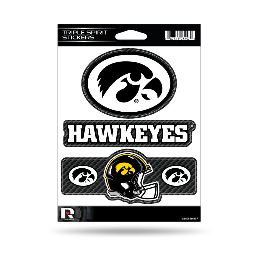 University Of Iowa Hawkeyes - Sheet Of 3 Carbon Fiber Triple Spirit ...