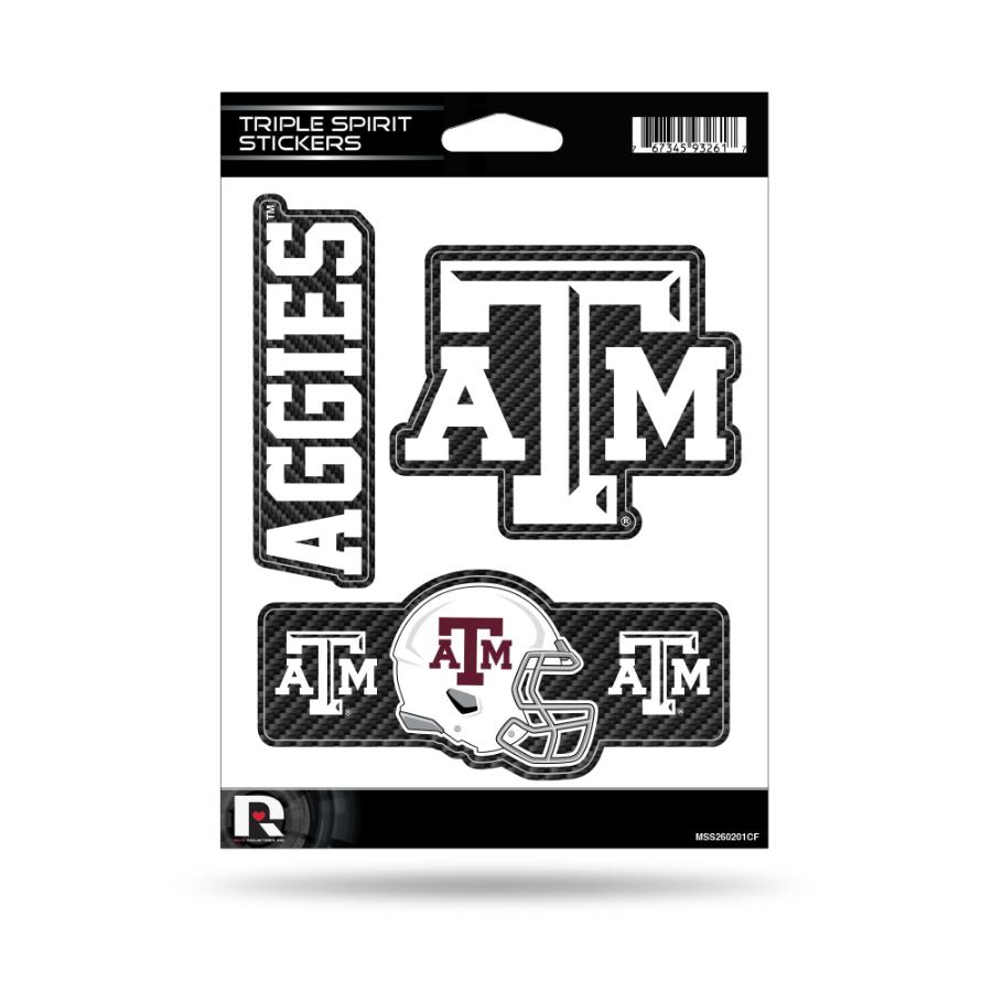 Texas A&M University Aggies - Sheet Of 3 Carbon Fiber Triple Spirit ...