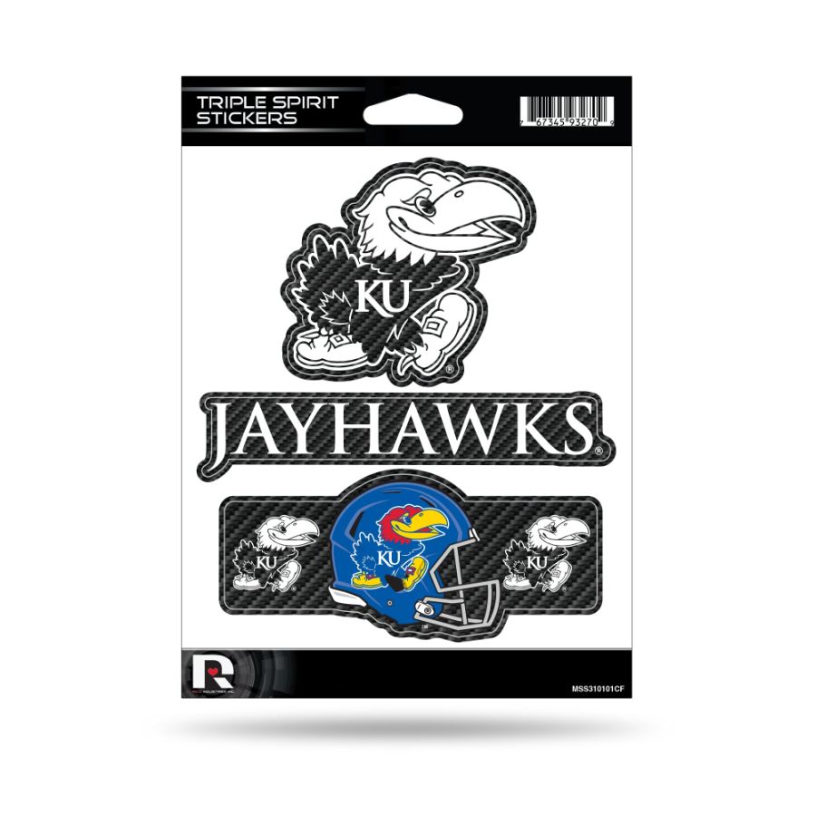 University Of Kansas Jayhawks - Sheet Of 3 Carbon Fiber Triple Spirit ...