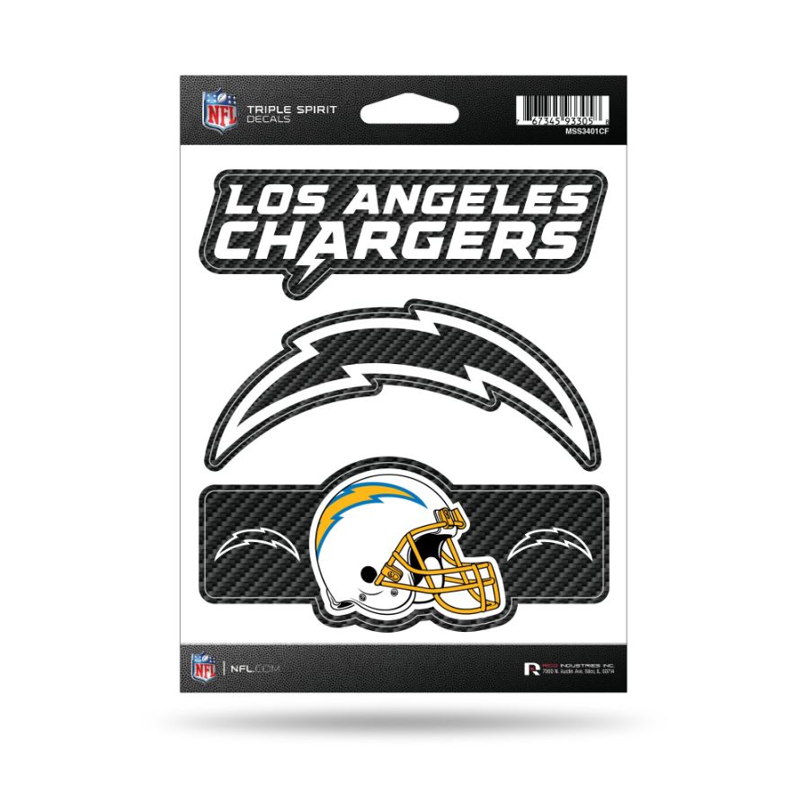 Los Angeles Chargers - Sheet Of 3 Carbon Fiber Triple Spirit Stickers ...