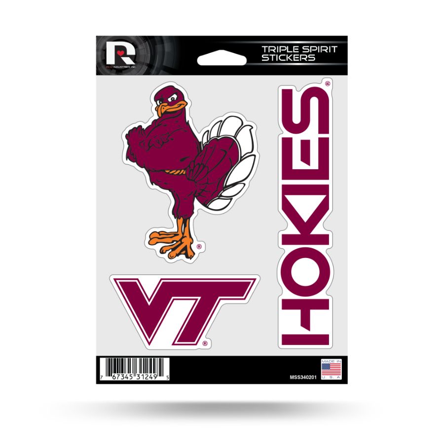 Virginia Tech Hokies - Sheet Of 3 Triple Spirit Stickers at Sticker Shoppe