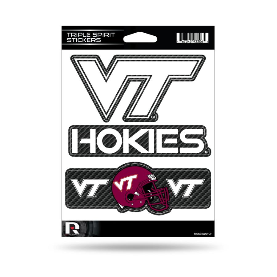 Virginia Tech Hokies - Sheet Of 3 Carbon Fiber Triple Spirit Stickers ...