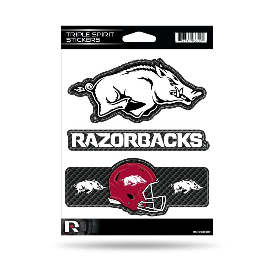 University Of Arkansas Razorbacks - Sheet Of 3 Carbon Fiber Triple ...