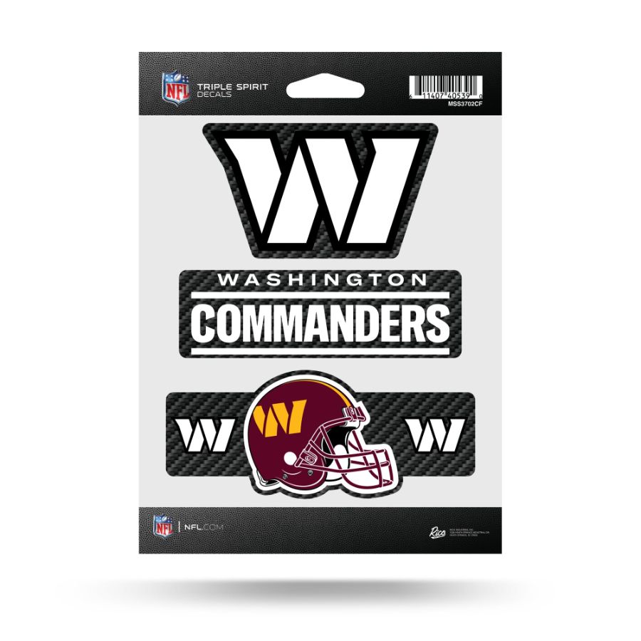Washington Commanders - Sheet Of 3 Carbon Fiber Triple Spirit Stickers ...
