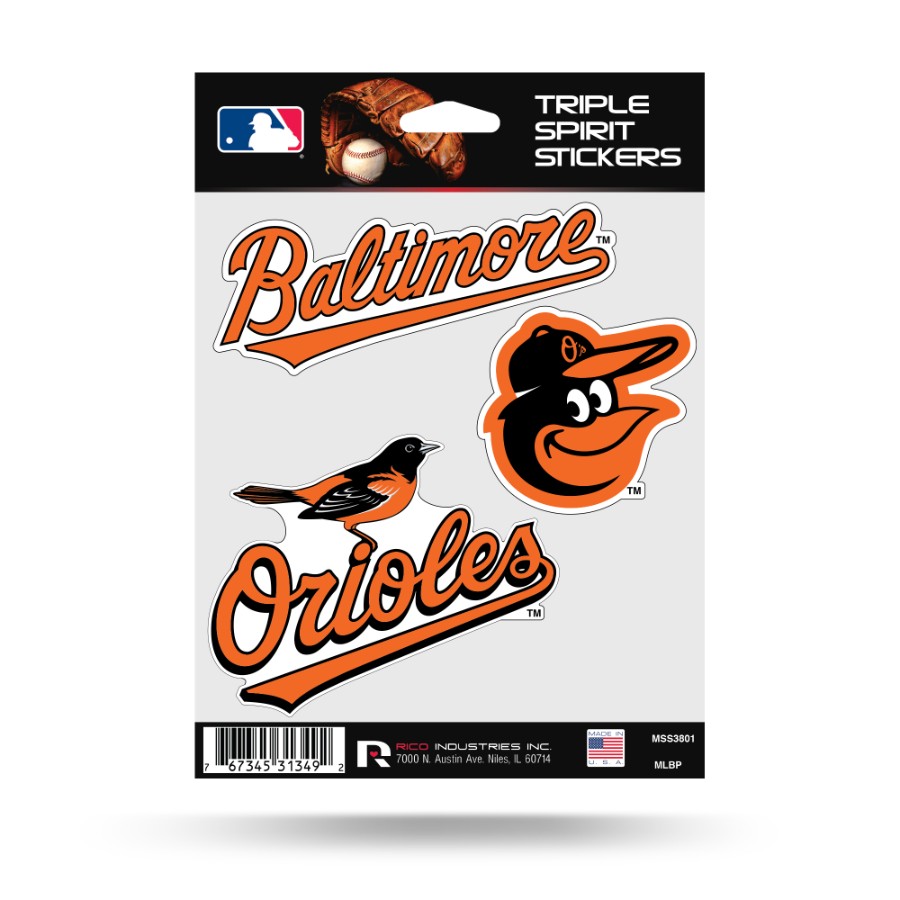 Baltimore Orioles - Sheet Of 3 Triple Spirit Stickers at Sticker Shoppe