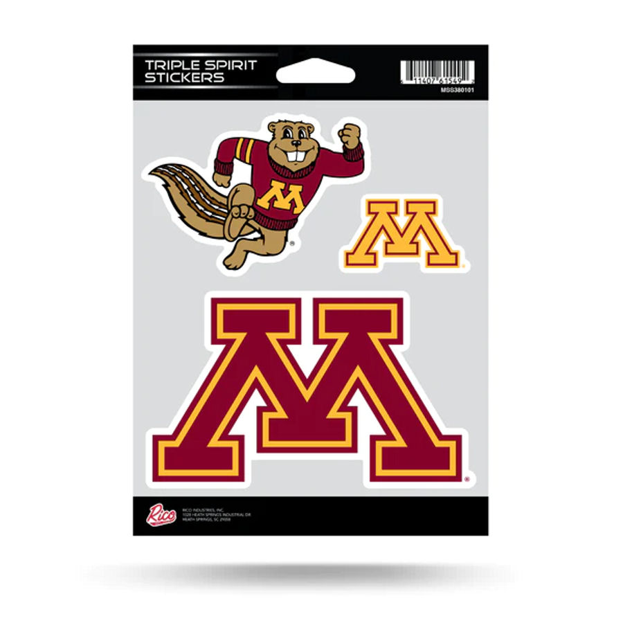 University Of Minnesota Golden Gophers - Sheet Of 3 Triple Spirit ...