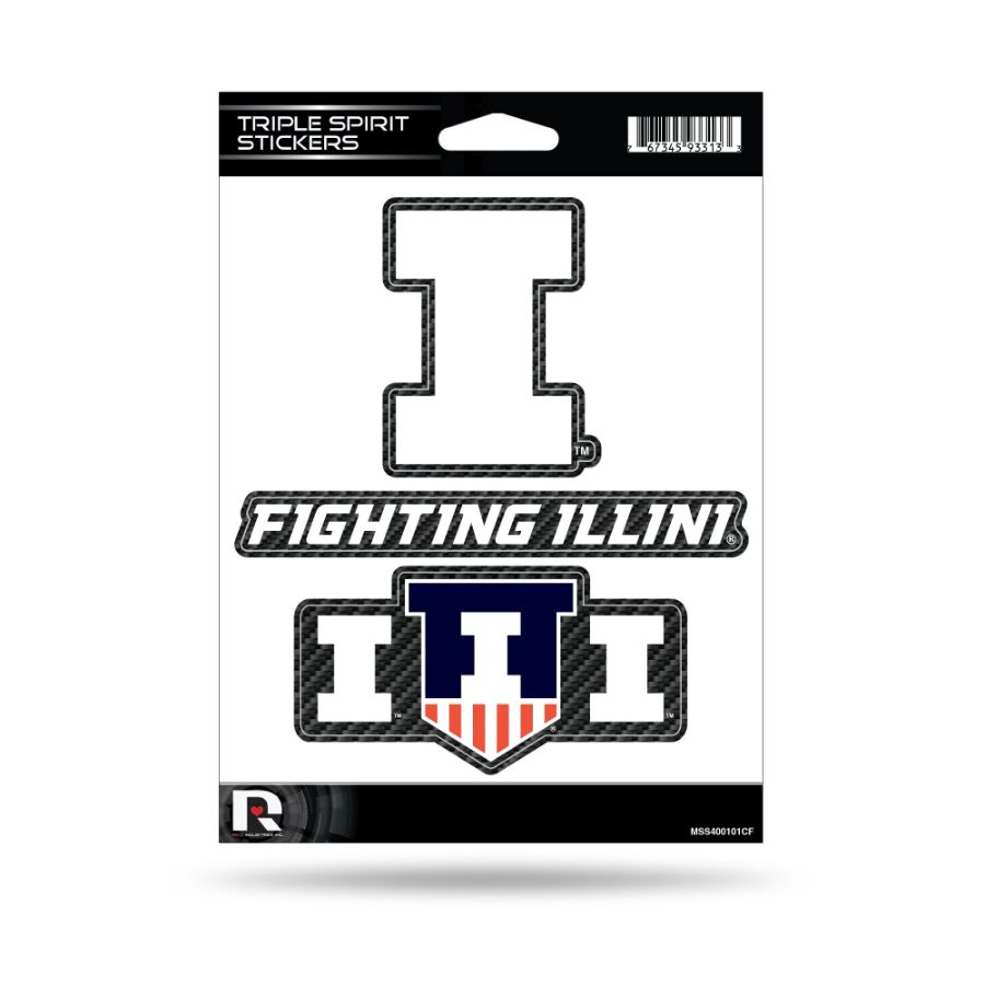 University Of Illinois Fighting Illini - Sheet Of 3 Carbon Fiber Triple ...
