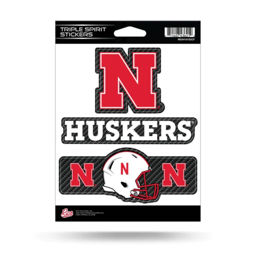 University Of Nebraska Cornhuskers - Sheet Of 3 Carbon Fiber Triple ...