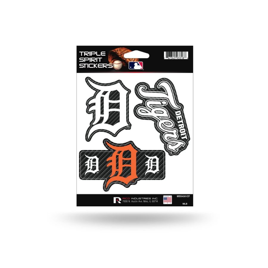 Detroit Tigers - Sheet Of 3 Carbon Fiber Triple Spirit Stickers at ...